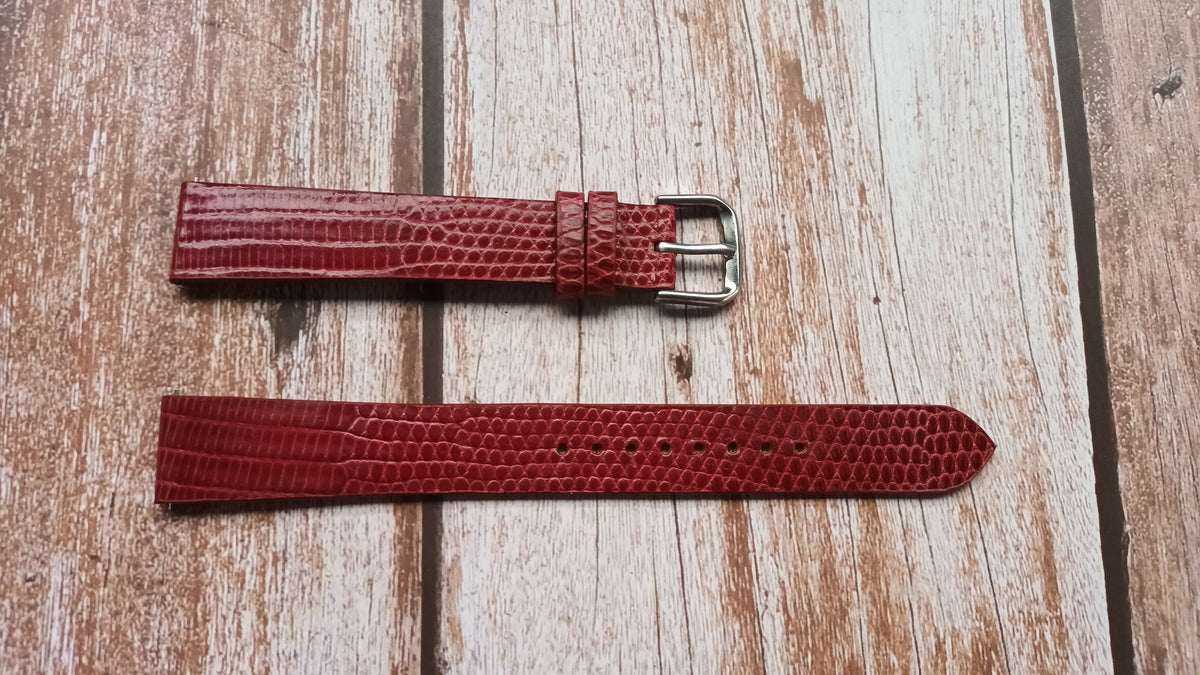 Red Full Grain Lizard Leather Strap For Longines Flagship Watch – VGreen