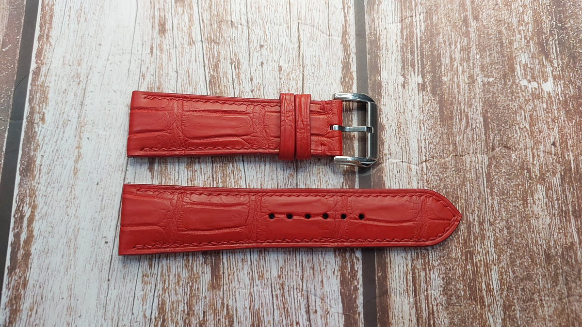 Red Full Grain Crocodile Leather Strap For Cartier tank must xl Watch ...